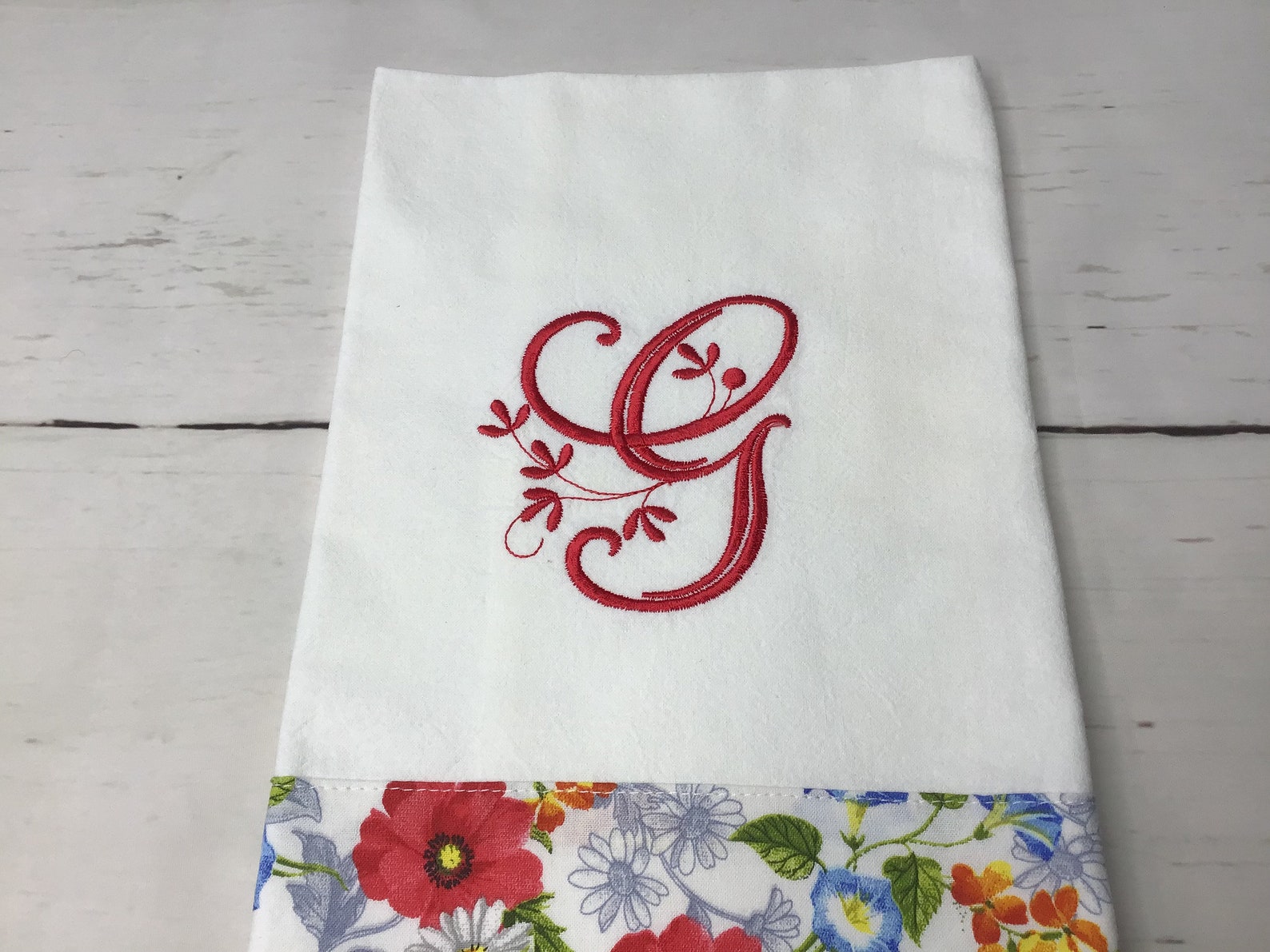 Monogrammed Tea Towel Monogrammed Kitchen Towel With Flower - Etsy