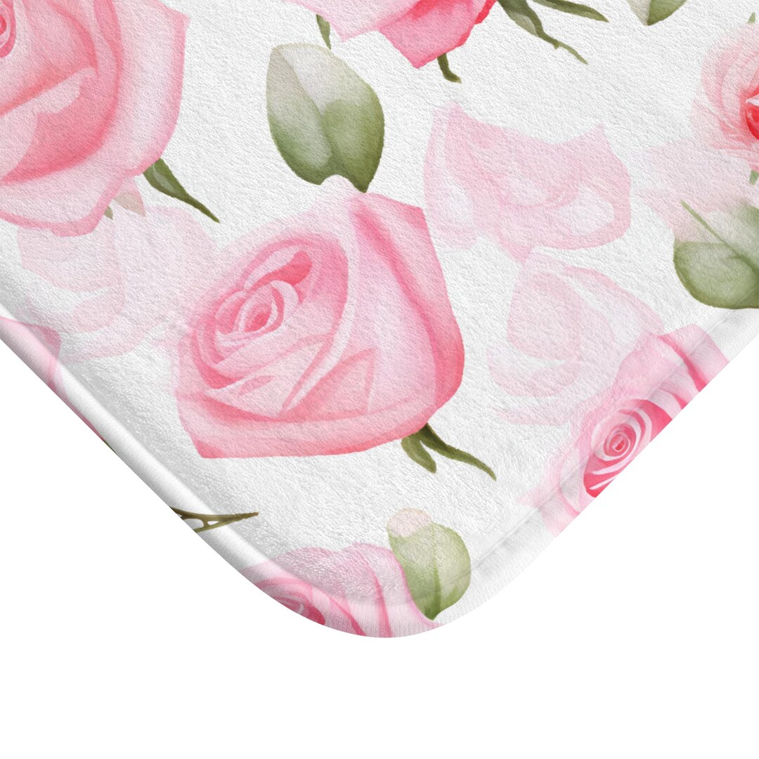 Pink Roses Bath Mat, Floral Bathroom Rug, Valentines Day Bathroom Decor ...