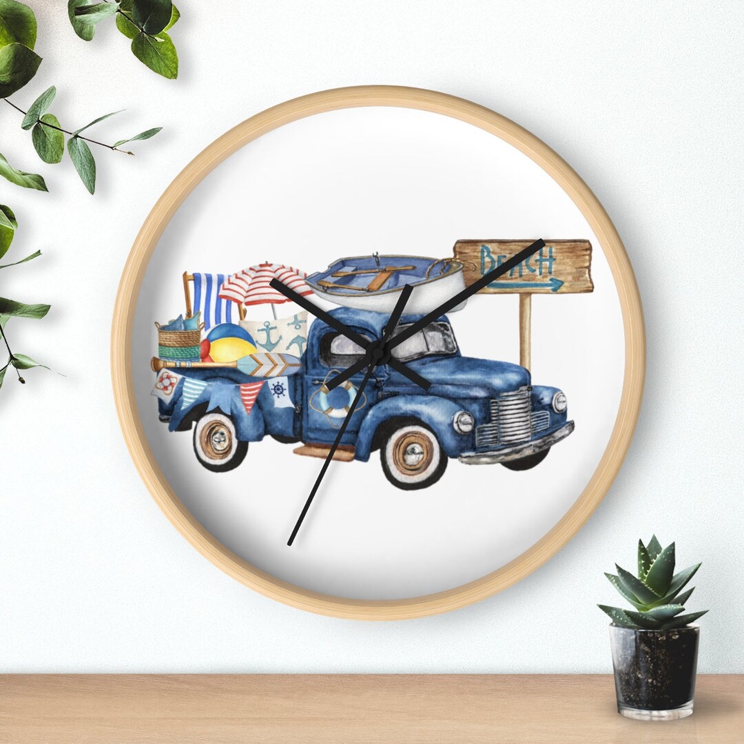 Beach House Clock, Coastal Wall Clock, Summer Trend Clock, Beach Truck ...