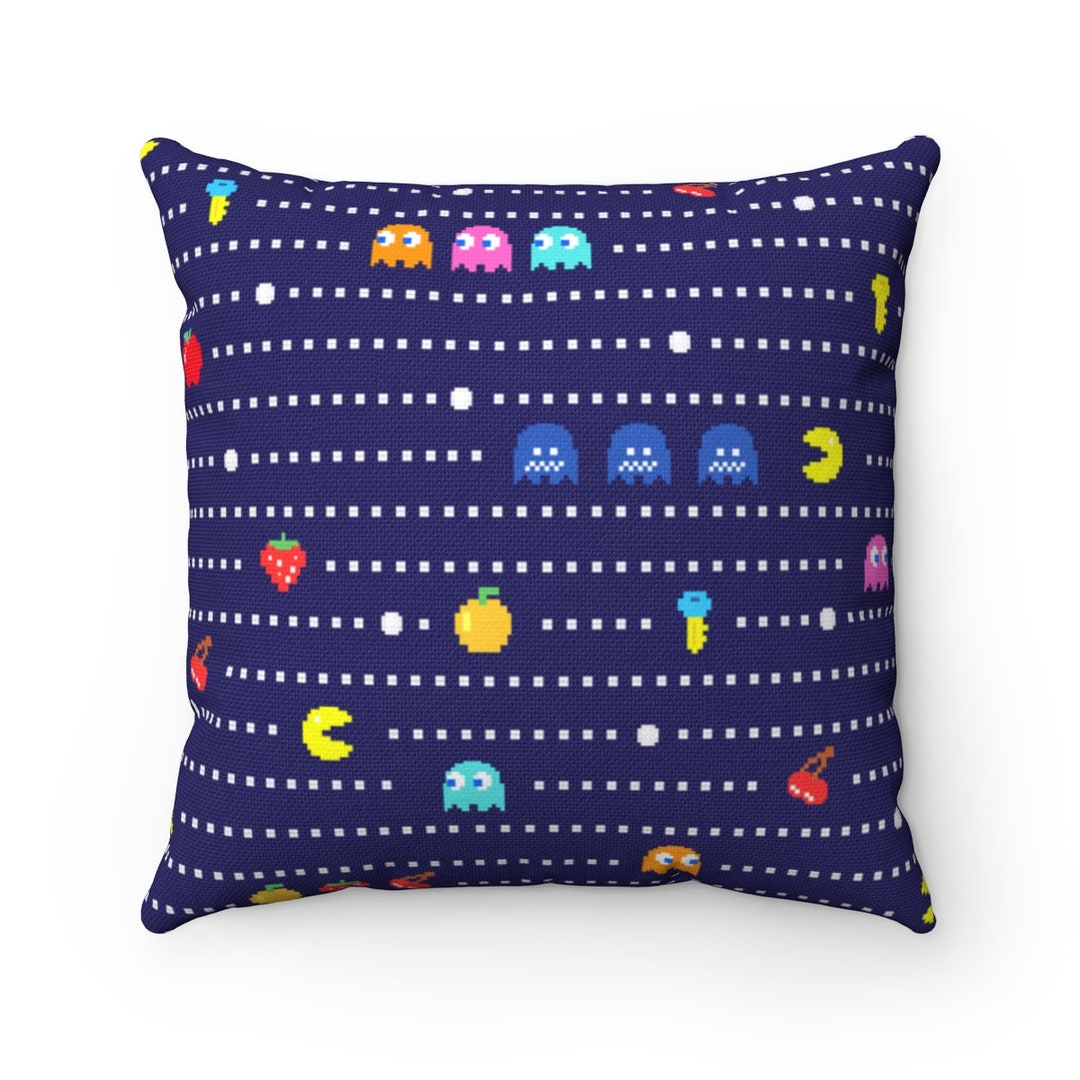 Retro Arcade Style Throw Pillow Gamer Pixel Pattern Navy Decorative ...