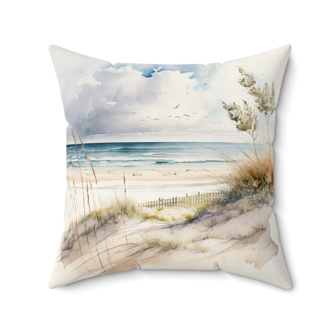 Beach Throw Pillow - Watercolor Coastal Landscape Pillow Cover ...