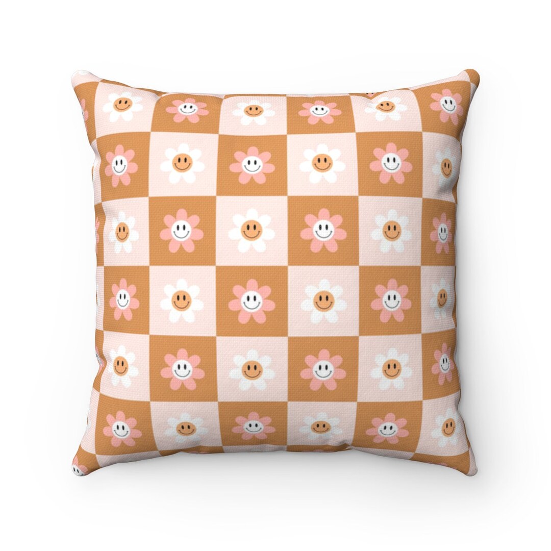 Retro Smile Flower Pillow, Daisy Retro Pillow Cover, Cute Vintage ...