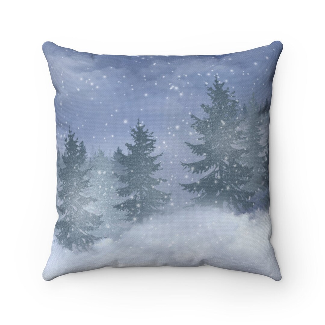 Winter Trees Pillow Cover: Snowy Evergreen Landscape, Christmas Decor ...