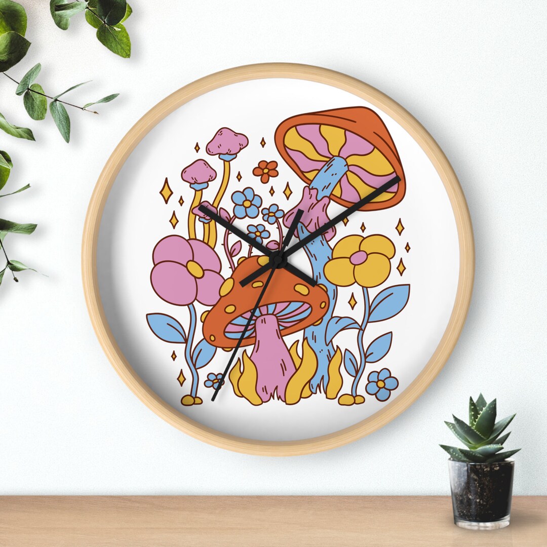 Psychedelic Mushrooms Clock Floral Mushrooms Hippie Groovy 70s ...
