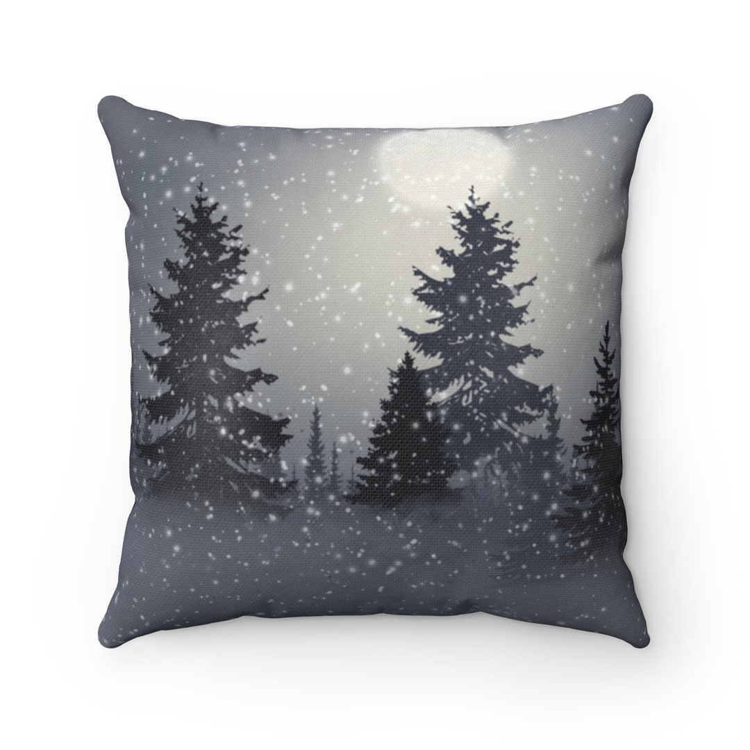 Winter Trees Pillow Cover: Snowy Evergreen Landscape Home Decor - Etsy