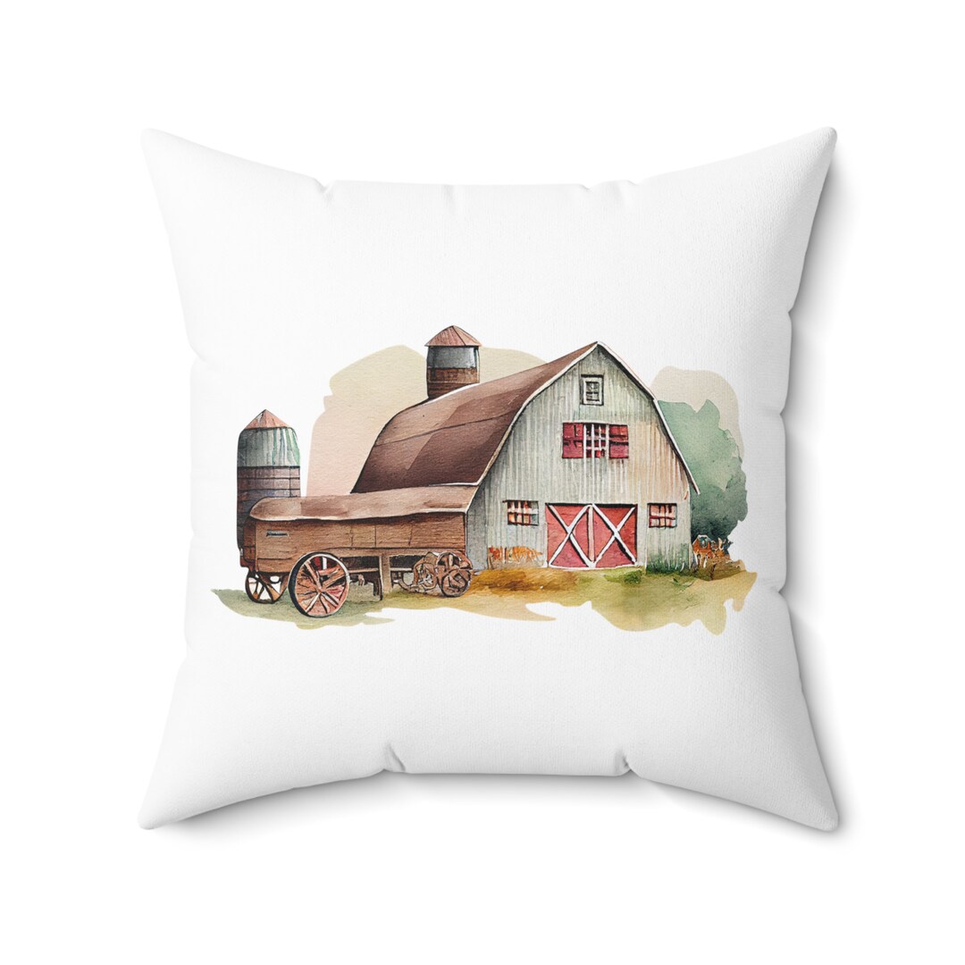 Watercolor Farm Barn Pillow: Rustic Farmhouse Decor - Etsy