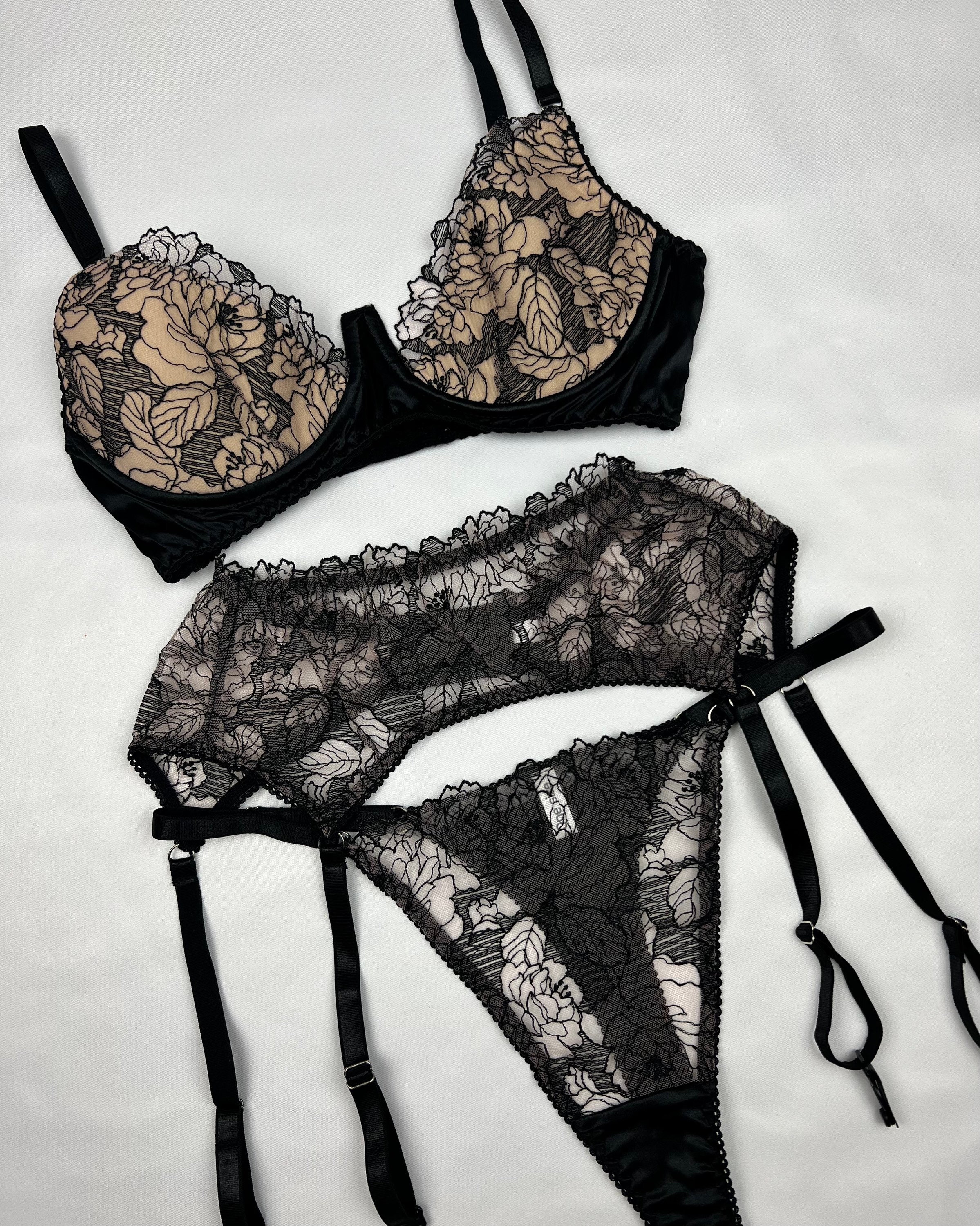 Nyx Black Floral Lace Garter Belt See Through Garter Belt - Etsy