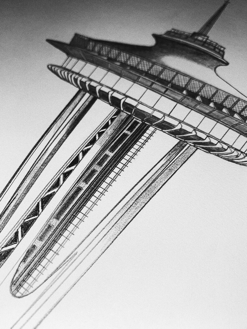 Seattle / Space Needle // Graphite Print - Etsy