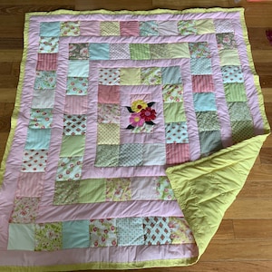 Puffy Pink Patchwork Quilt With Appliqués and Embroidery - Etsy