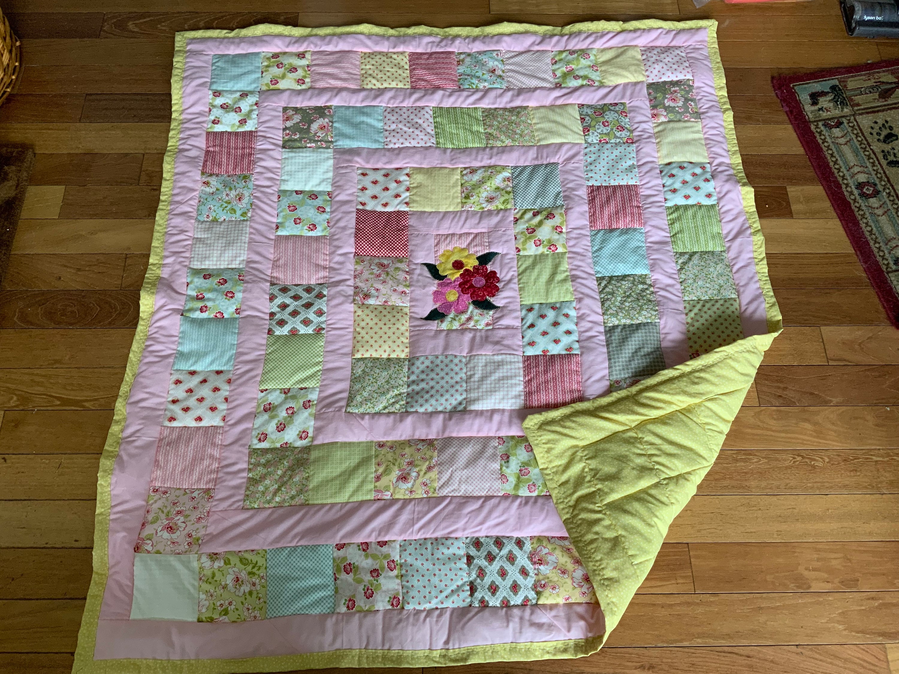 Puffy Pink or Blue Patchwork Quilt With Appliqués and Embroidery - Etsy