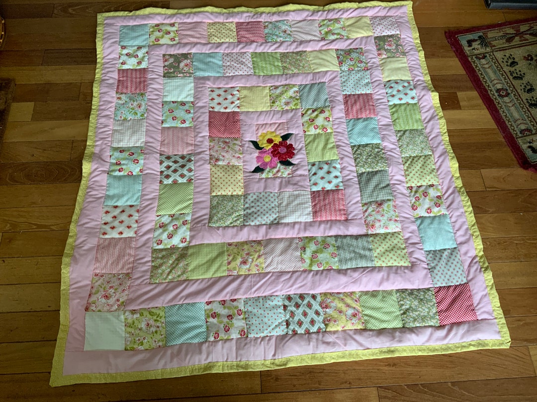 Puffy Pink Patchwork Quilt With Appliqués and Embroidery - Etsy