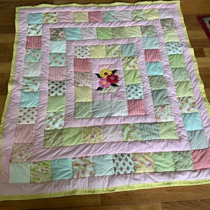 Puffy Pink Patchwork Quilt With Appliqués and Embroidery - Etsy