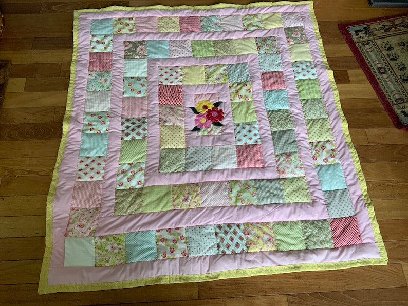 Puffy Pink Patchwork Quilt With Appliqués and Embroidery - Etsy