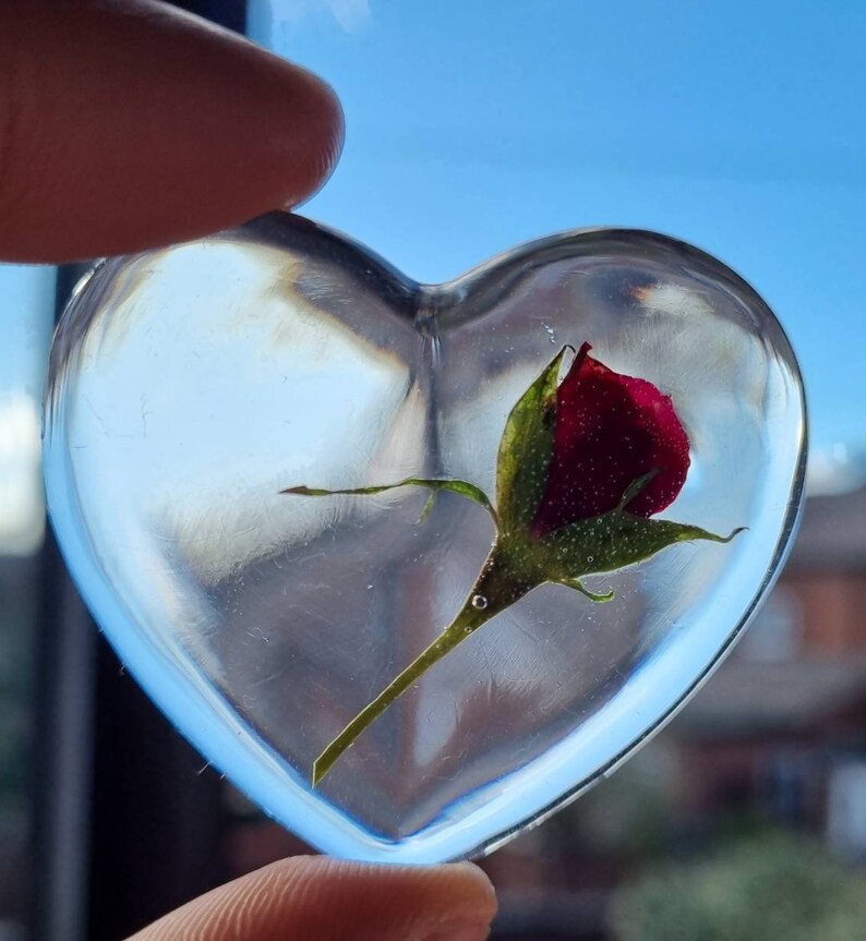 Red Rose Resin Hearts Gifts for Her Resin Flowers Dried | Etsy UK