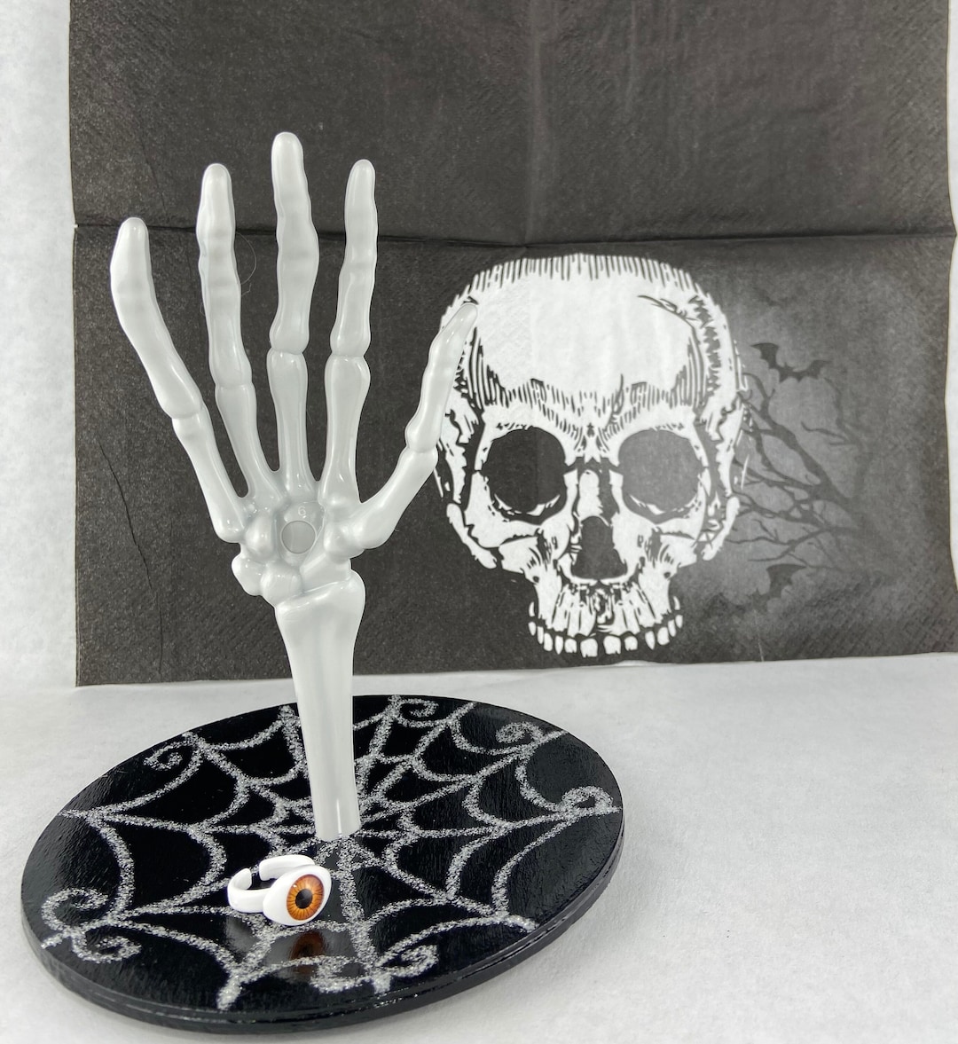 Skeleton Hand Jewelry and Ring Holder, Hand Painted, Resin and Wood ...