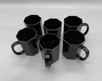 1980s Arcoroc France Octime Set of 8 Black Octagon Mugs - Etsy