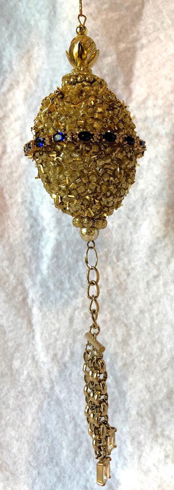 Gold Beaded Finial With Vintage Sapphire Trim and Gold Chain | Etsy
