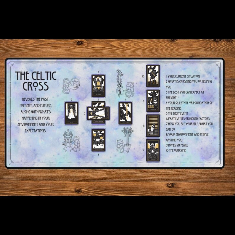 Celtic Cross Tarot Spread Desk Mat - Tarot Reading Table Cloth, Sacred ...