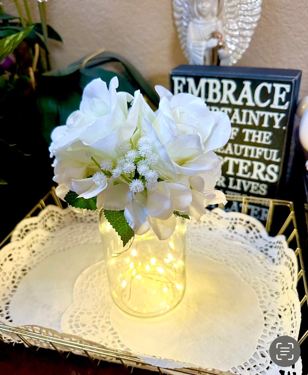 Floral Mason Jar With Led Light - Etsy
