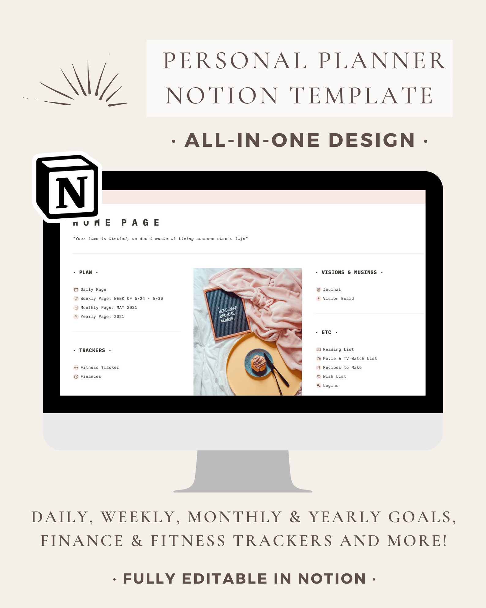 Personal Planner Notion Template All in One Notion Template | Etsy Canada