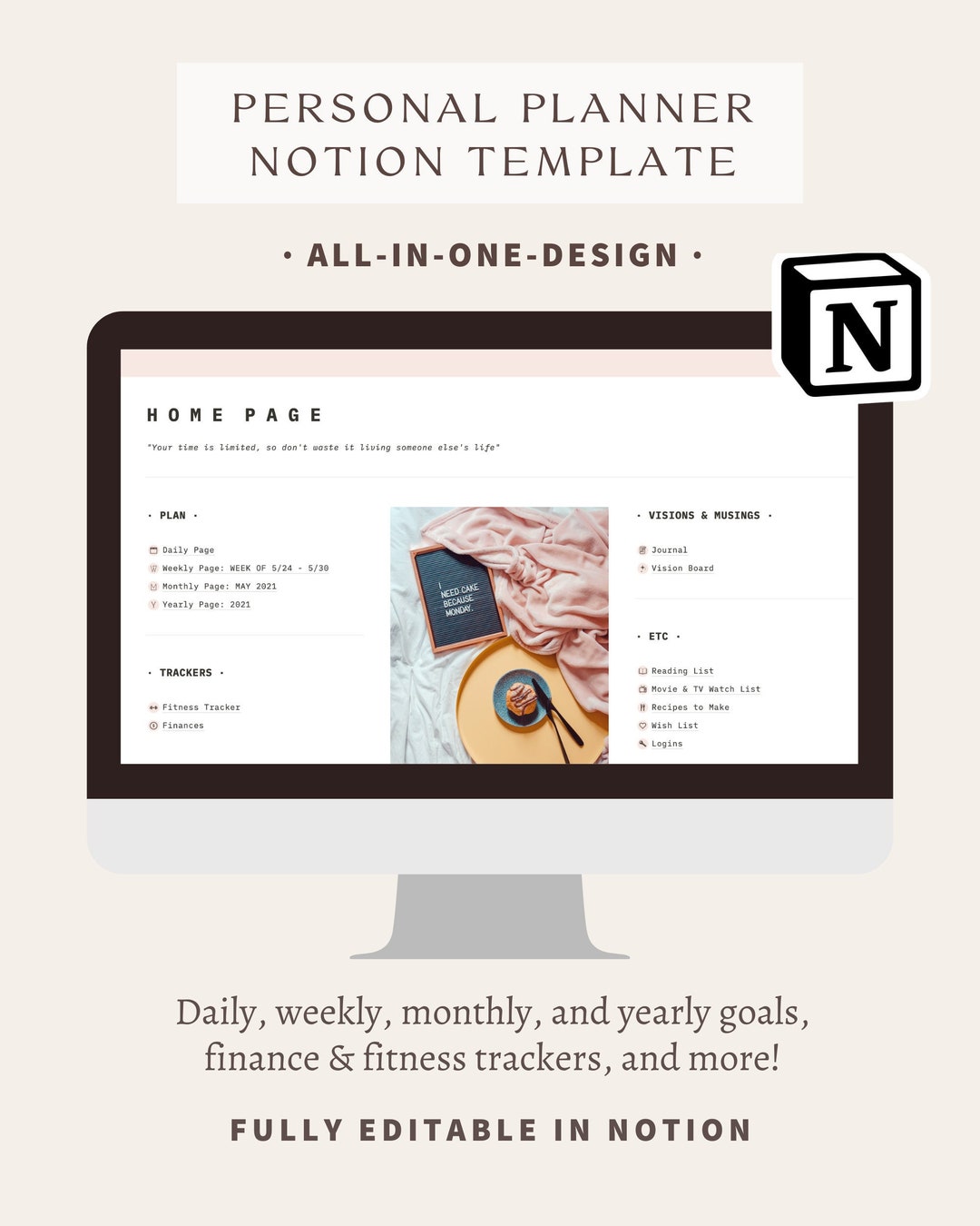 Personal Planner Notion Template | All-in-one Notion Template ...