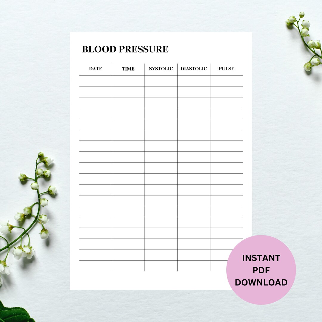 Blood Pressure Log Printable Template, Daily Blood Pressure Tracker ...