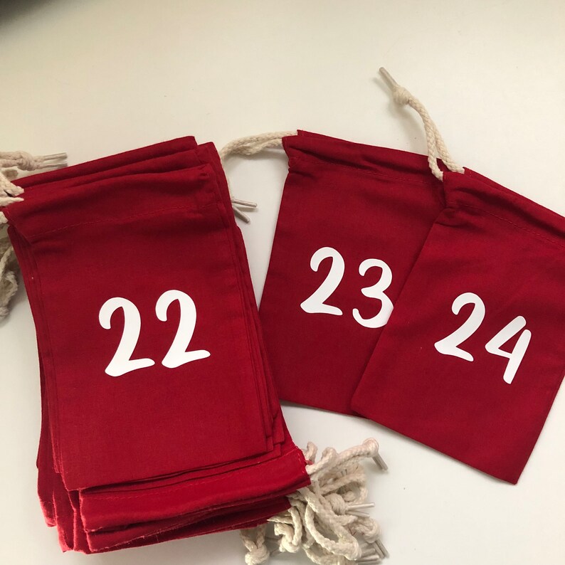 Christmas Advent Bags; Advent Calendar Bags, Numbered Christmas Sacks ...