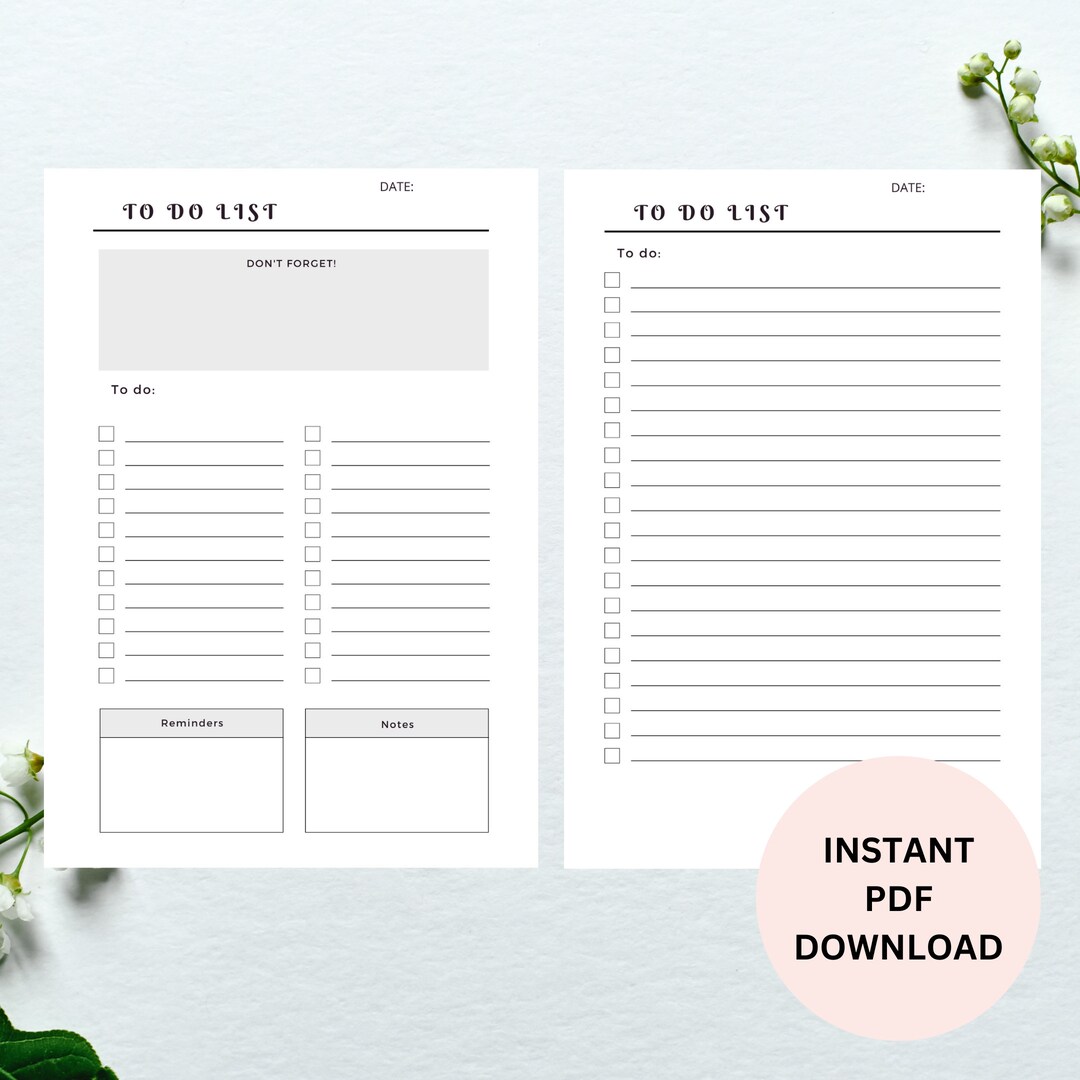 Printable to Do List, Task List Sheets, PDF Planner Checklist, A4 ...