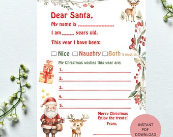 Free Christmas List Letter to Santa Christmas Letters Template - Etsy