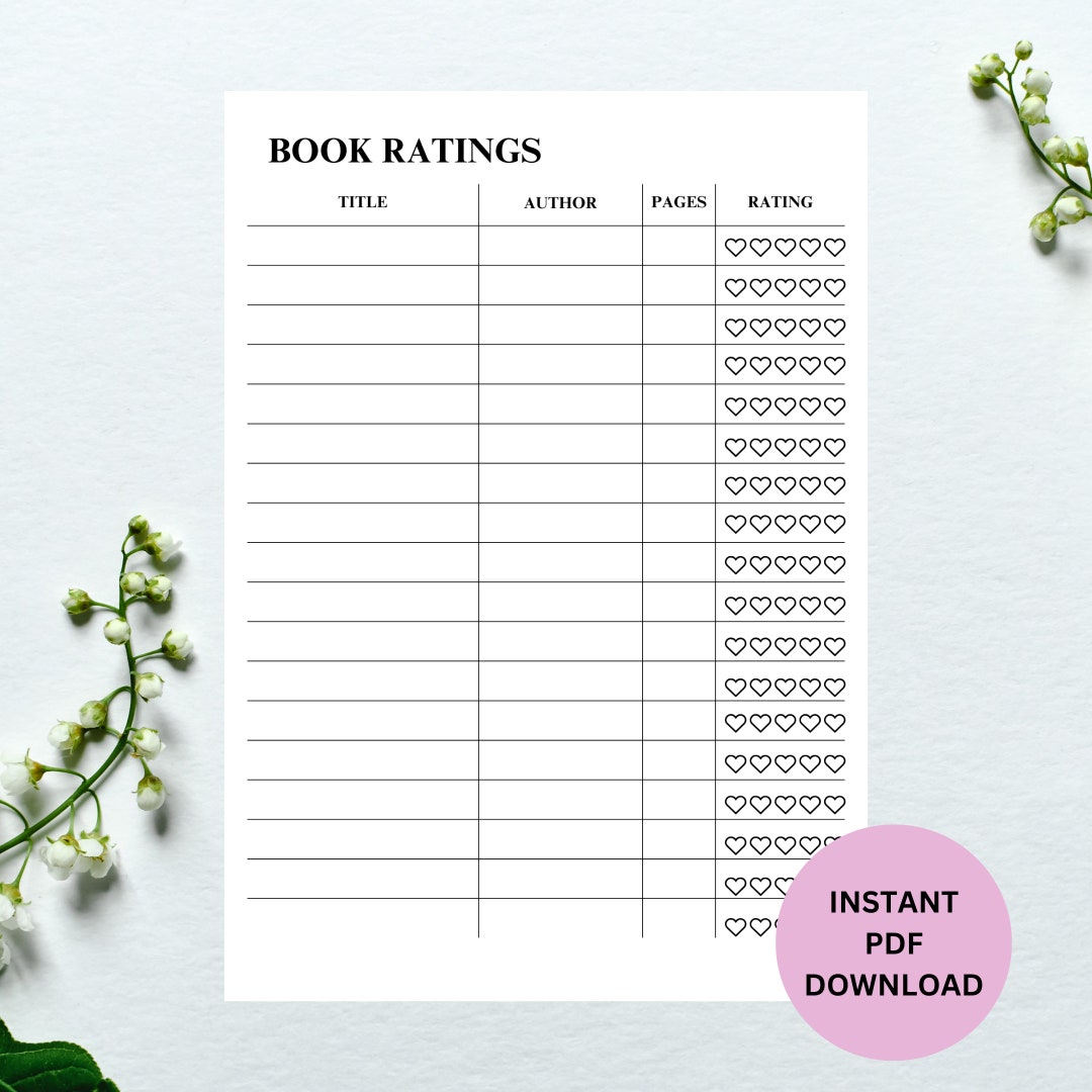 Book Review Printable Template, Book Log and Review, Book Ratings Sheet ...