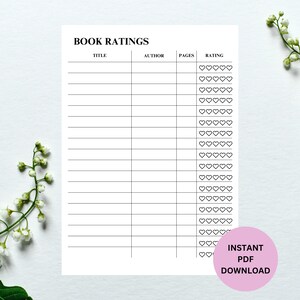 Book Review Printable Template, Book Log and Review, Book Ratings Sheet ...