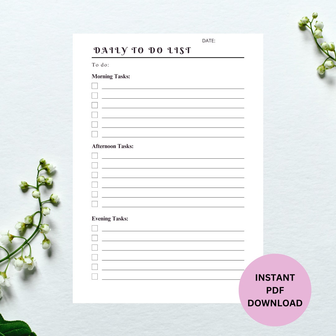 Printable to Do List, Daily Task List, Productivity Planner, A4 PDF ...