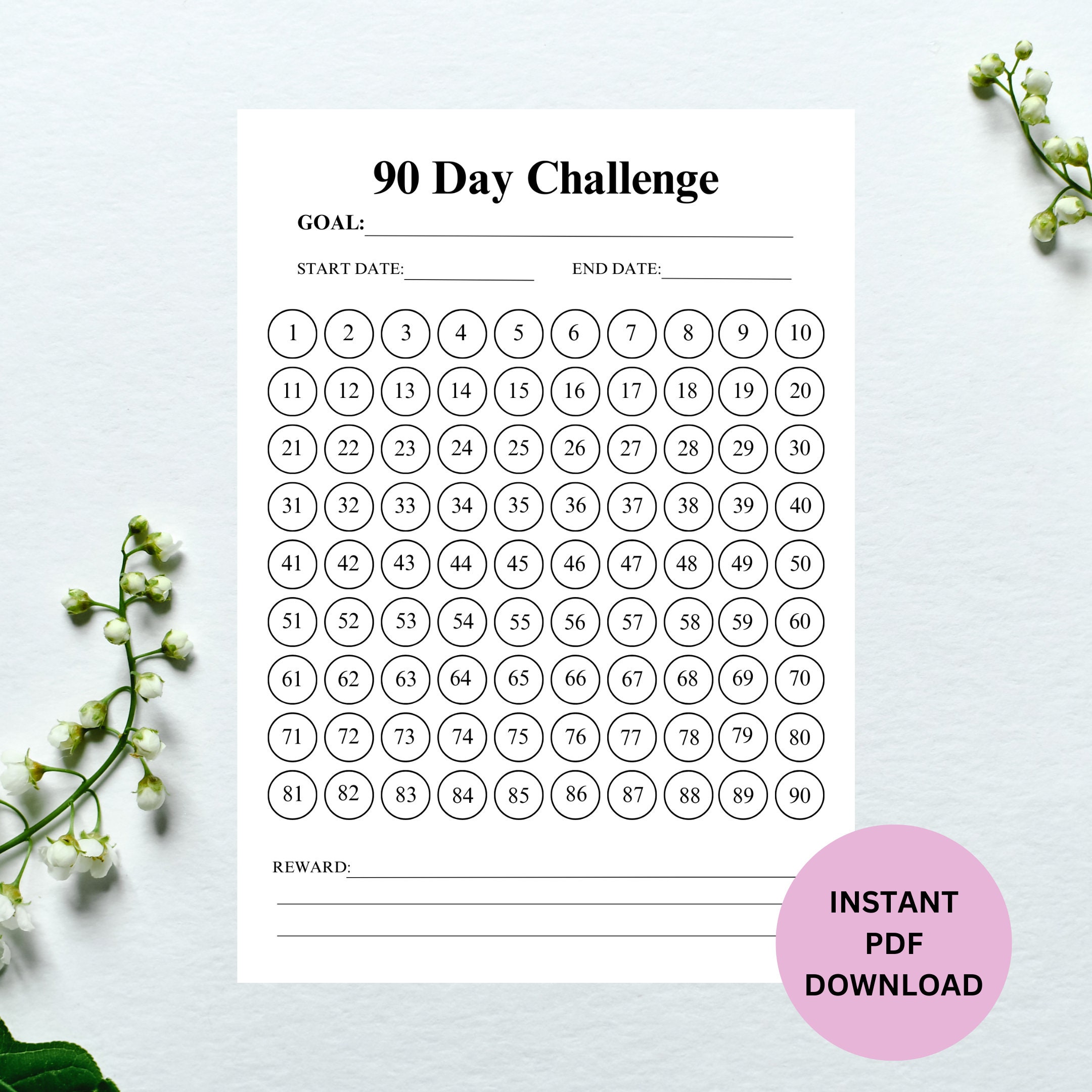 90 Day Challenge Tracker, Goal Setting Printable, Progress Tracker, A4 ...