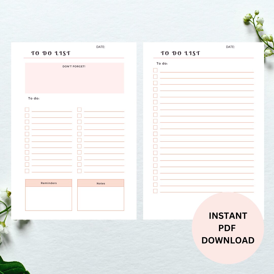 Printable to Do List Task List Sheets PDF Planner Checklist - Etsy