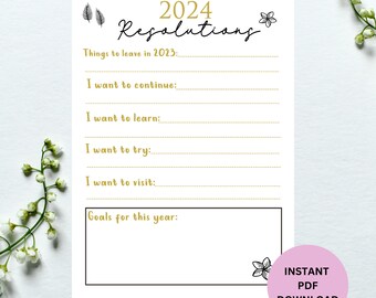 New Years Resolutions Printable, 2024 New Year Goals List, New Years ...