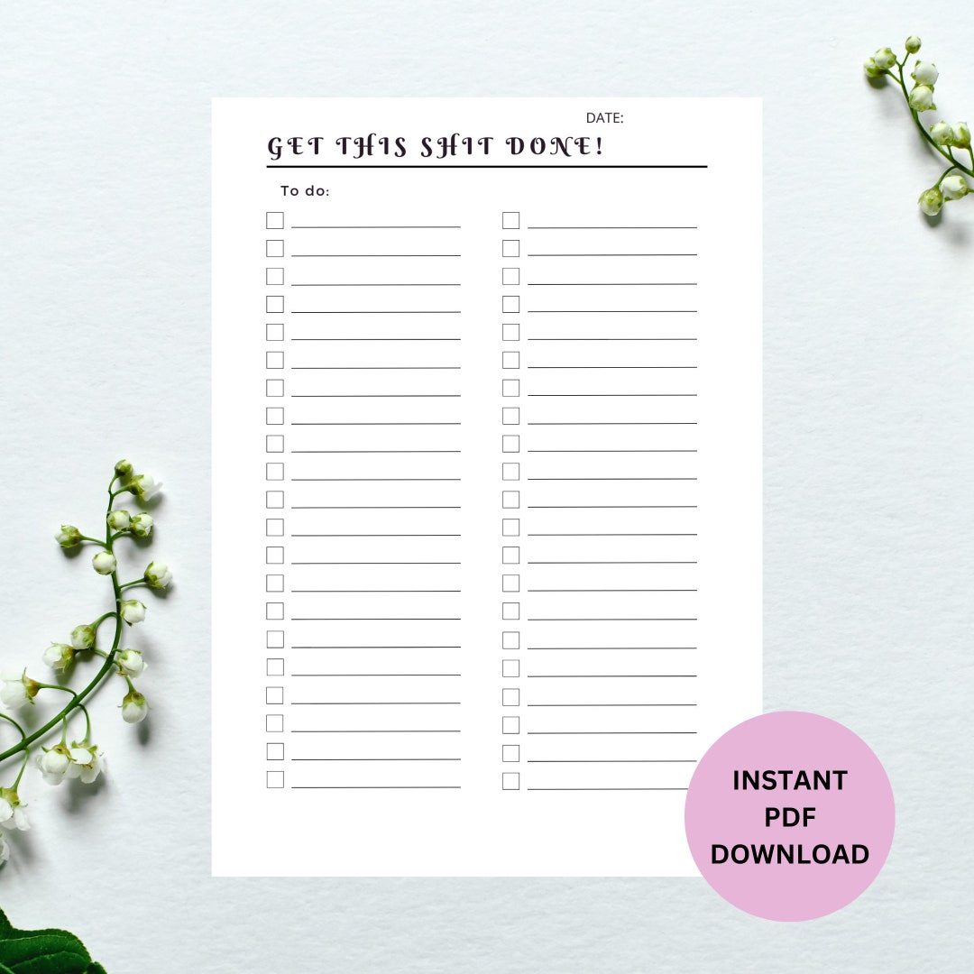To Do List Printable, Simple Tasks List Template, Get This Shit Done ...