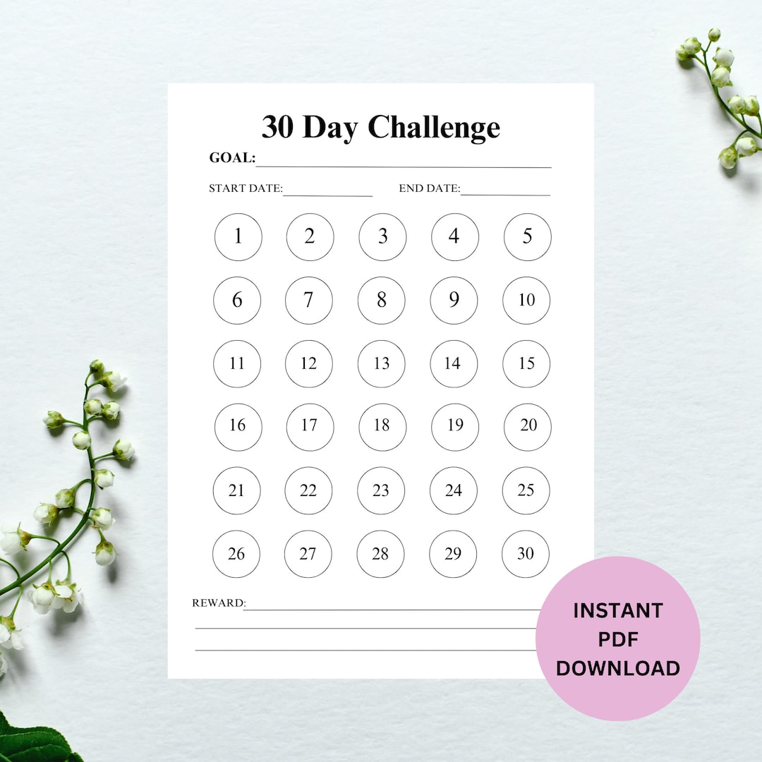 30 Day Challenge Tracker: Goal Setting Printable (PDF Download) - Etsy