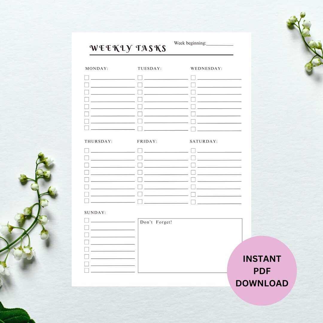 Weekly to Do List Printable: Undated Task Planner (A4 PDF Download ...