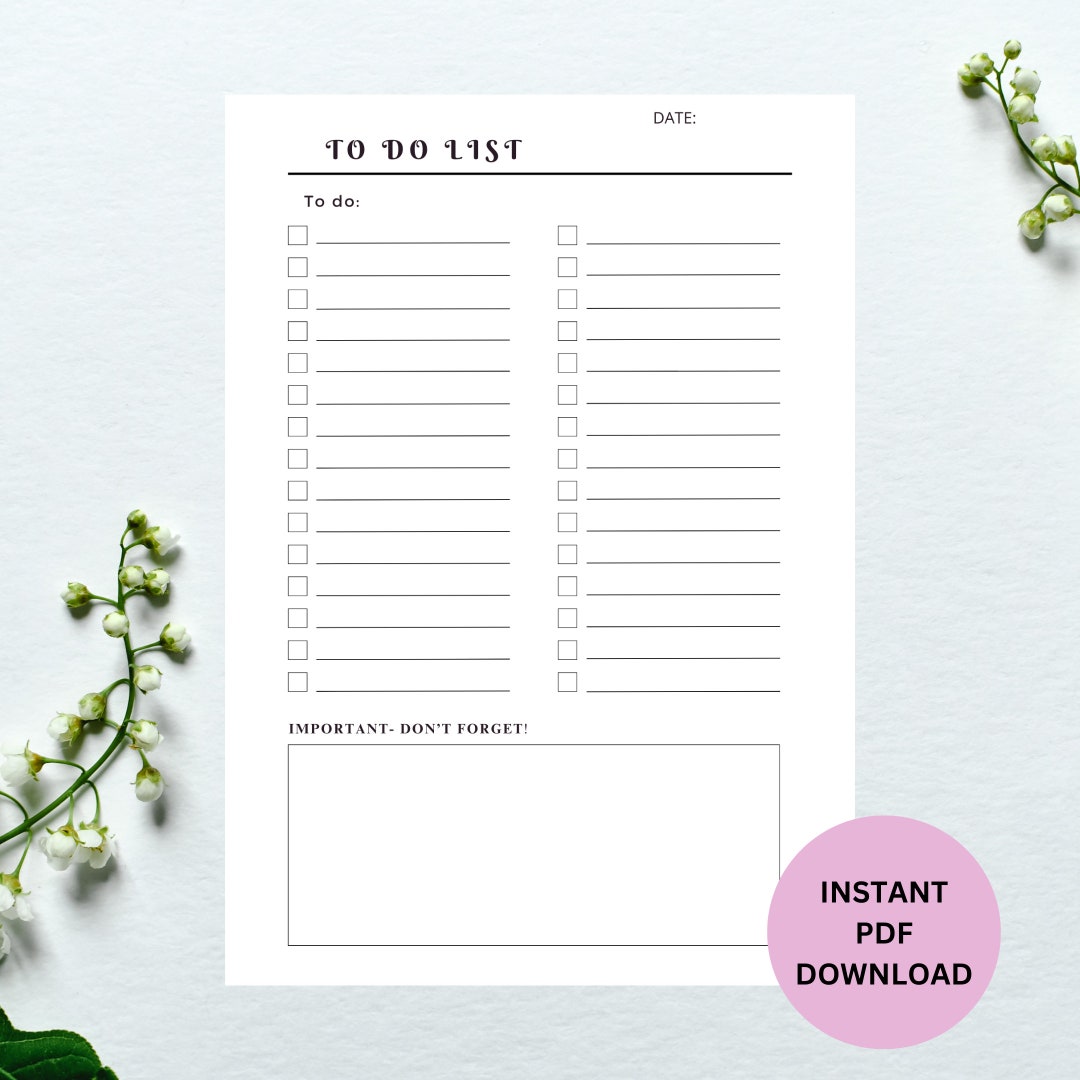 To Do List Printable, Simple Tasks List Template, Productivity Planner ...