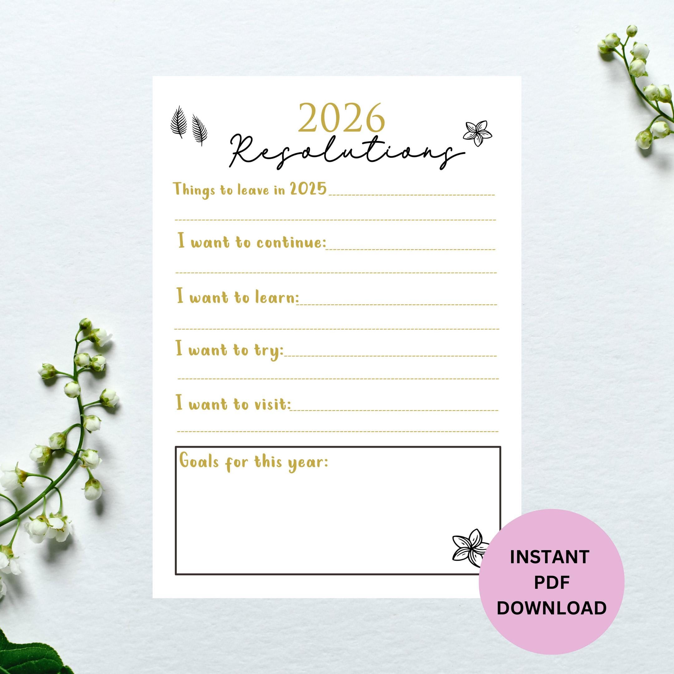 2026 New Year Resolutions List: Printable Goal Sheet (PDF) - Etsy