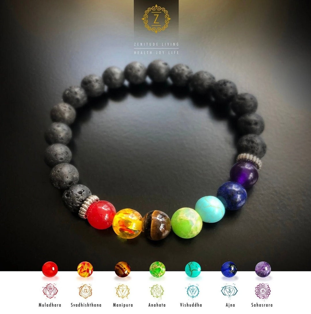 7 CHAKRA BRACELET Essential Oil Diffuser and Lava Volcanic Stone Beads ...