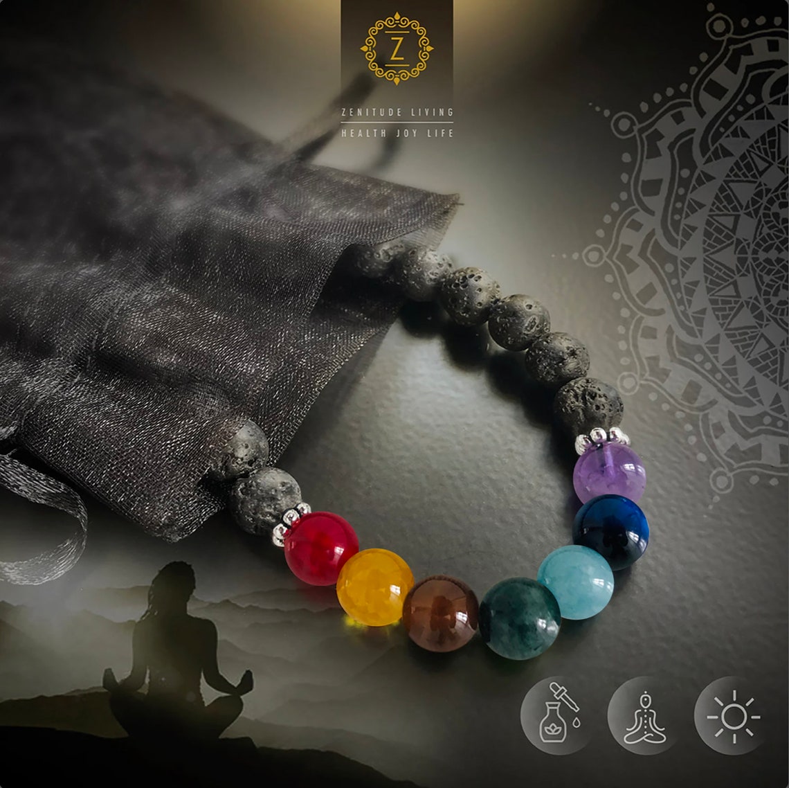 7 CHAKRA BRACELET Essential Oil Diffuser and Lava Volcanic Stone Beads ...