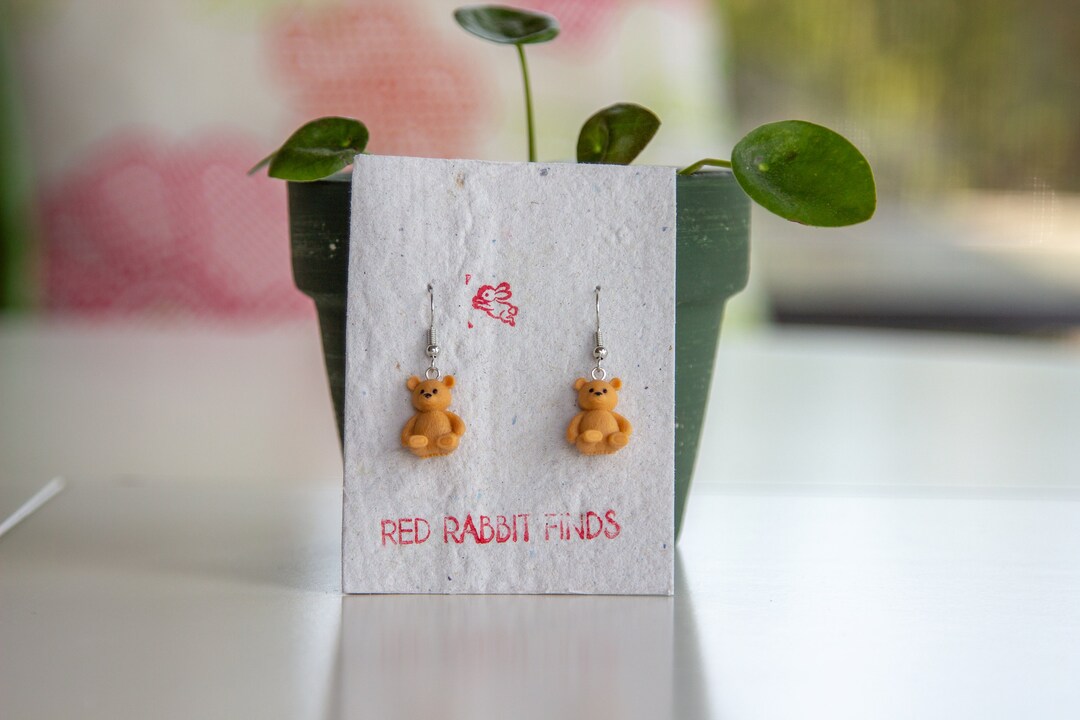 Teddy Bear Earrings | Hypoallergenic | Drop Earrings | Clip on Earrings ...