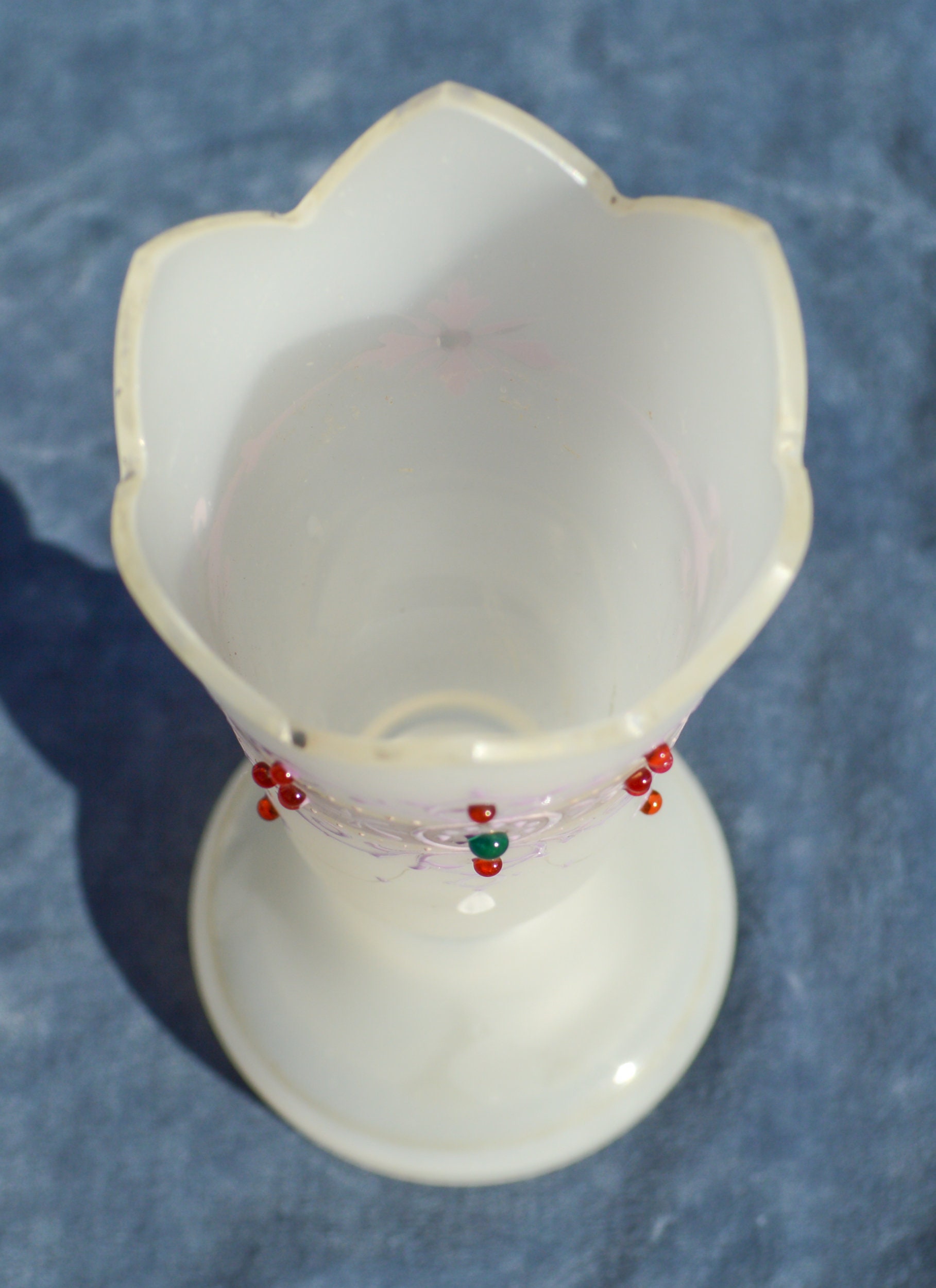 Victorian Frosted Bristol Glass Vase W/ Red and Green Beads - Etsy UK
