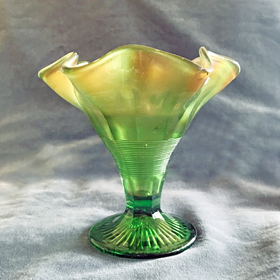 Northwood Glass Co. – Carnival Glass Vase W/ Ribbed and Ruffled Edge ...