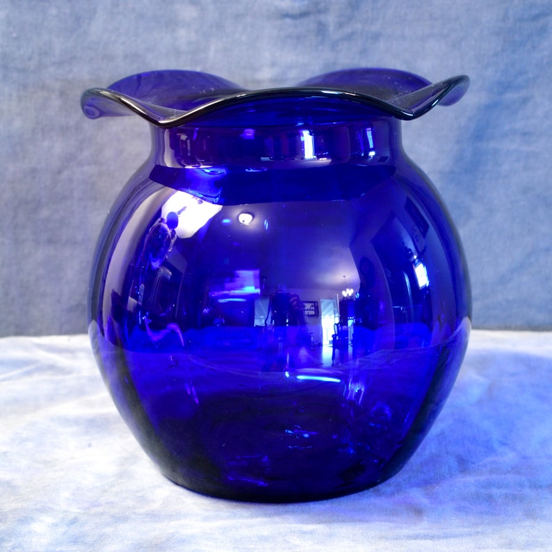 Cobalt Blue Depression Glass, Fish Bowl Flower Vase With Petal Rim - Etsy