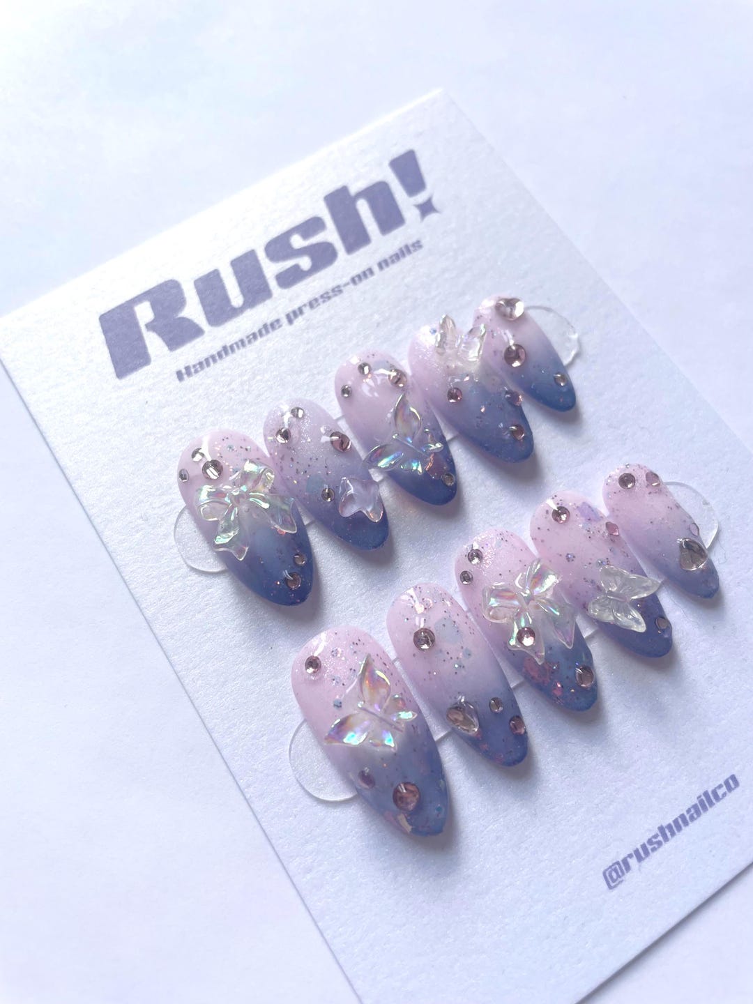 Pink, Blue, Purple Glitter Charm Almond Press on Nails. - Etsy