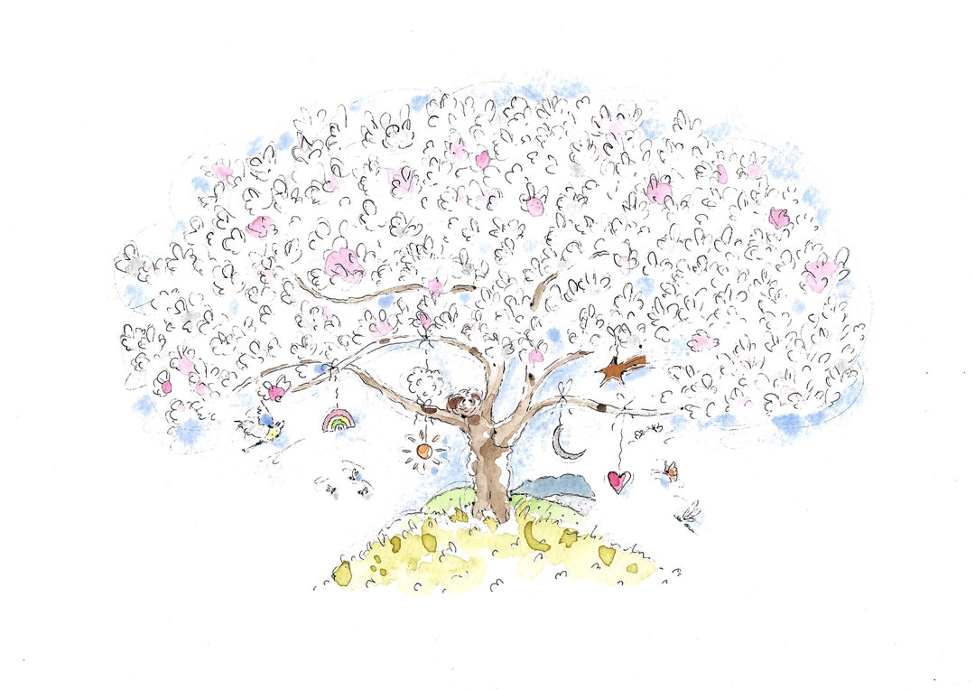 Welcome to the World Magnolia Charm Tree Baby Card Handmade Illustrated ...