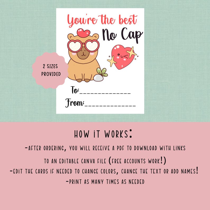 Capybara Printable Download Kids Valentine's Day Card | Editable ...