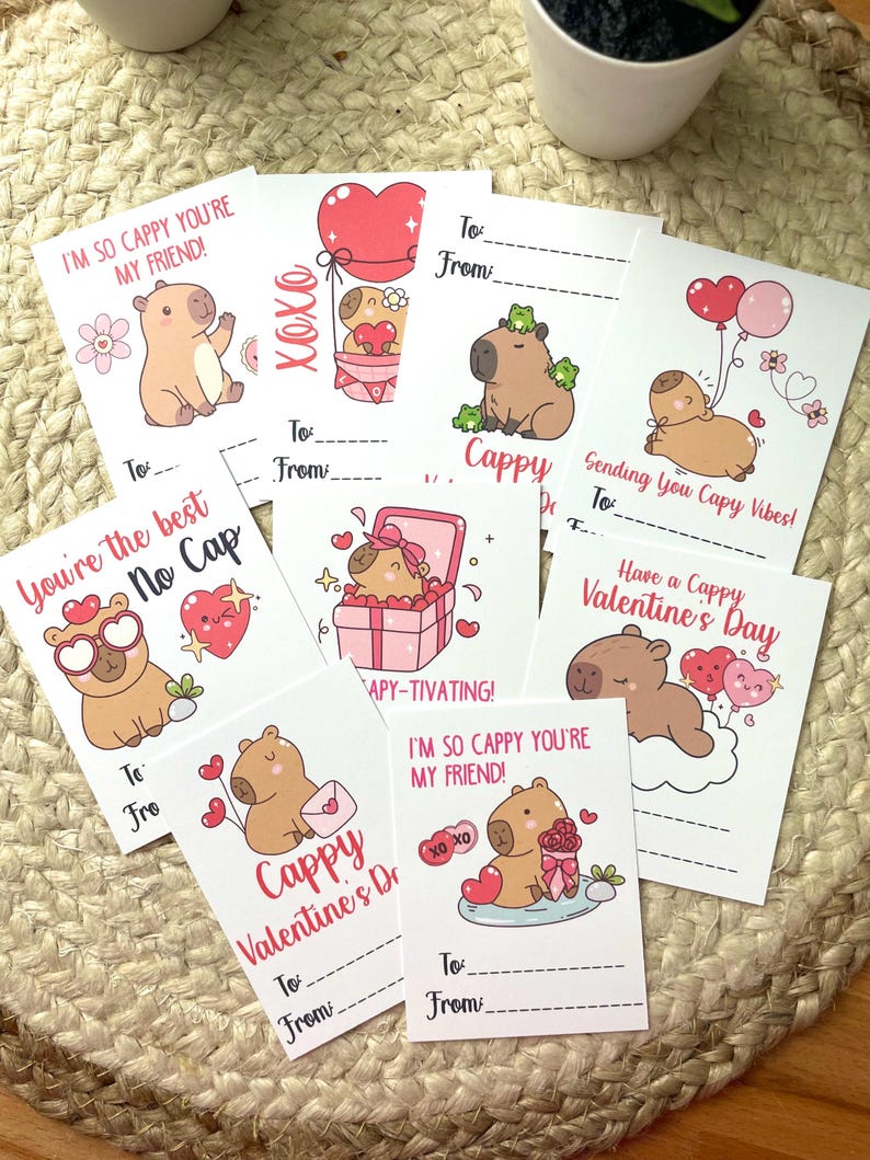 Capybara Printable Download Kids Valentine's Day Card | Editable ...
